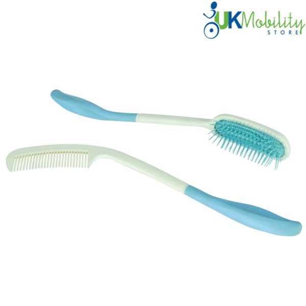 LONG HANDLED HAIR BRUSH AND COMB SET DISABILITY AIDS MOBILITY ...